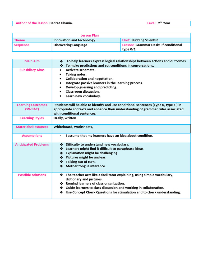 If Conditional Budding Scientist Lesson Plan | PDF | Learning | Artificial Intelligence