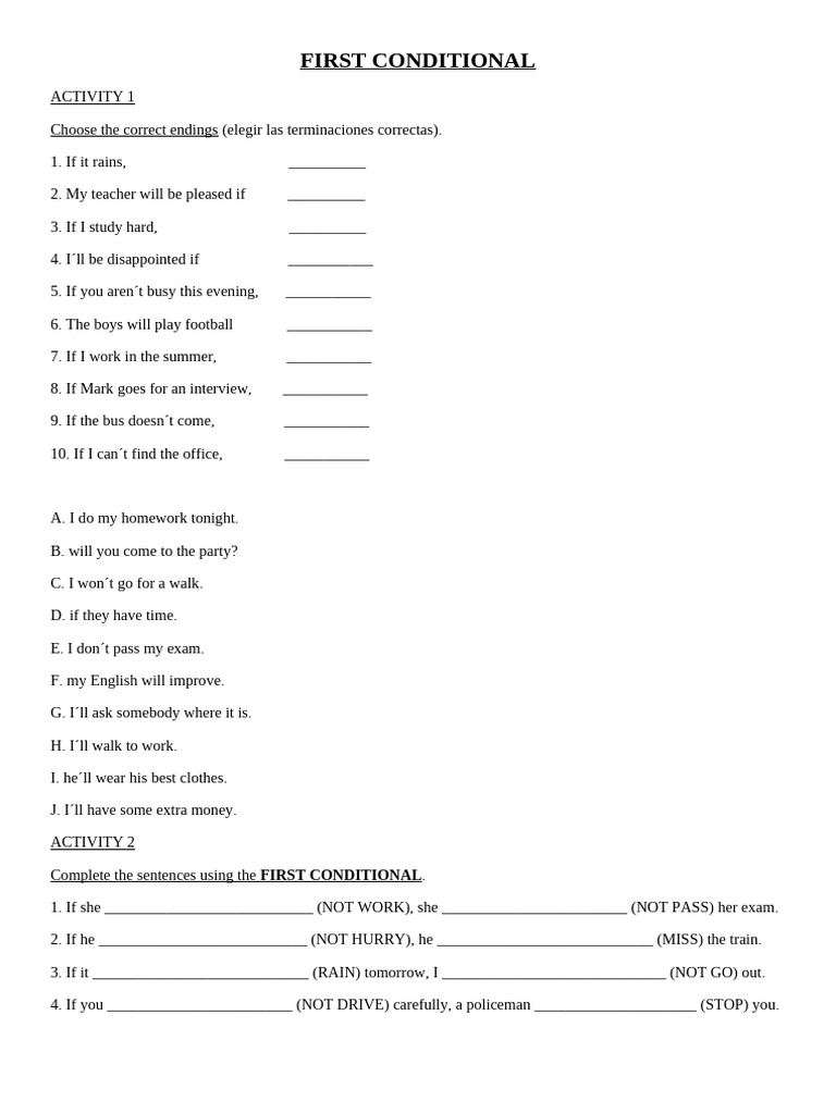 First Conditional Exercises and Activities | PDF