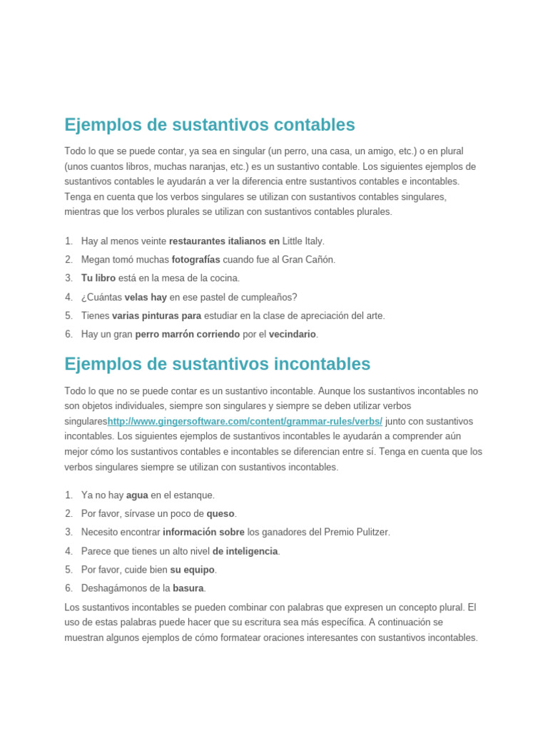 Ejercicios de Sustantivos Contables e Incontables | PDF | Sustantivo