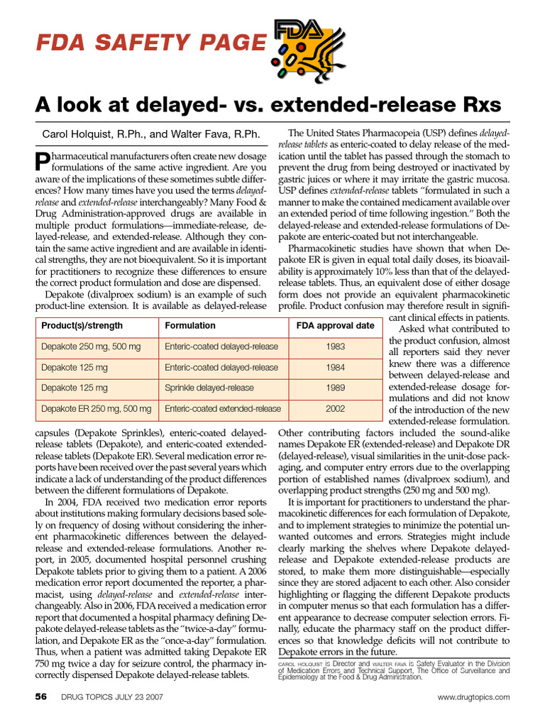 Differences in Depakote Formulations | PDF | Tablet (Pharmacy) | Chemistry
