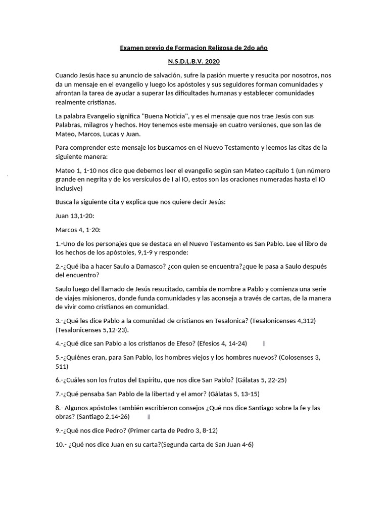 Formación Religiosa 2 A y B 2020 | PDF