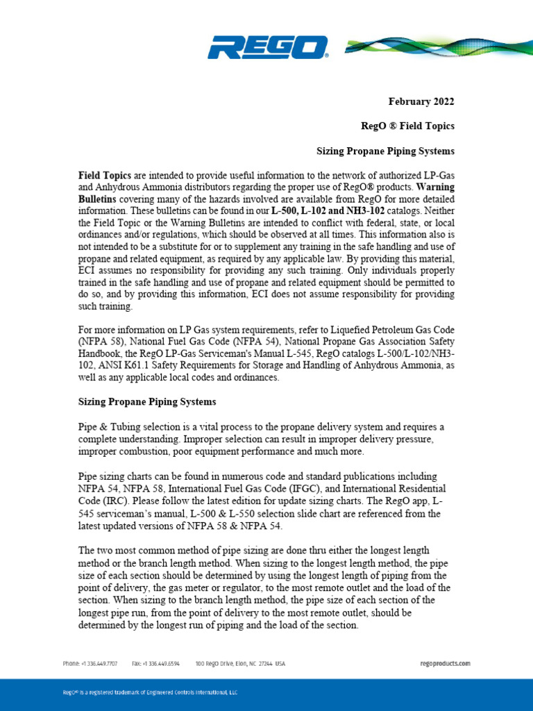 Field Topic 2022-02 Sizing Propane Piping Systems | PDF | Pipe (Fluid ...