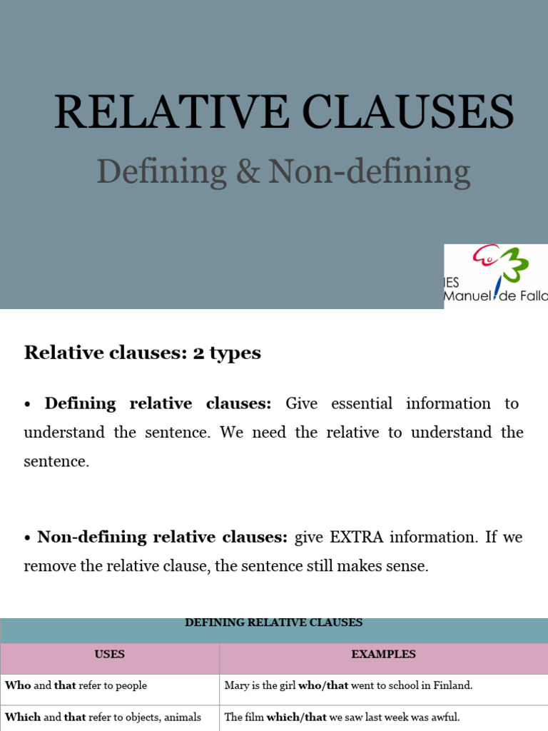 RELATIVE CLAUSES | PDF | Sentence (Linguistics) | Pronoun