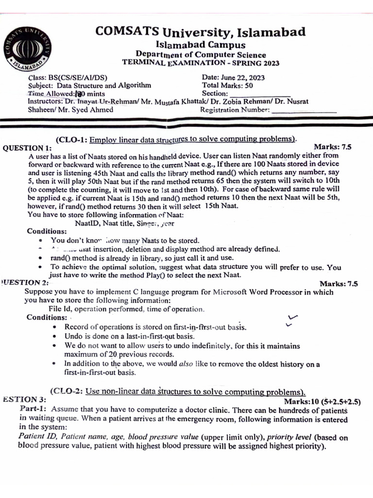 SP23-Terminal Comsats Past Papers | PDF