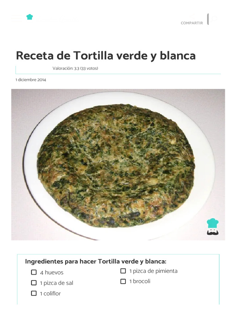 Tortilla Verde y Blanca: Receta Fácil | PDF | ensalada | Alimentos