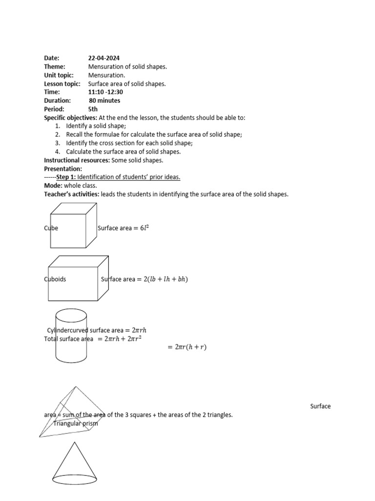 Surface Area of Solid Shapes | PDF | Area | Shape