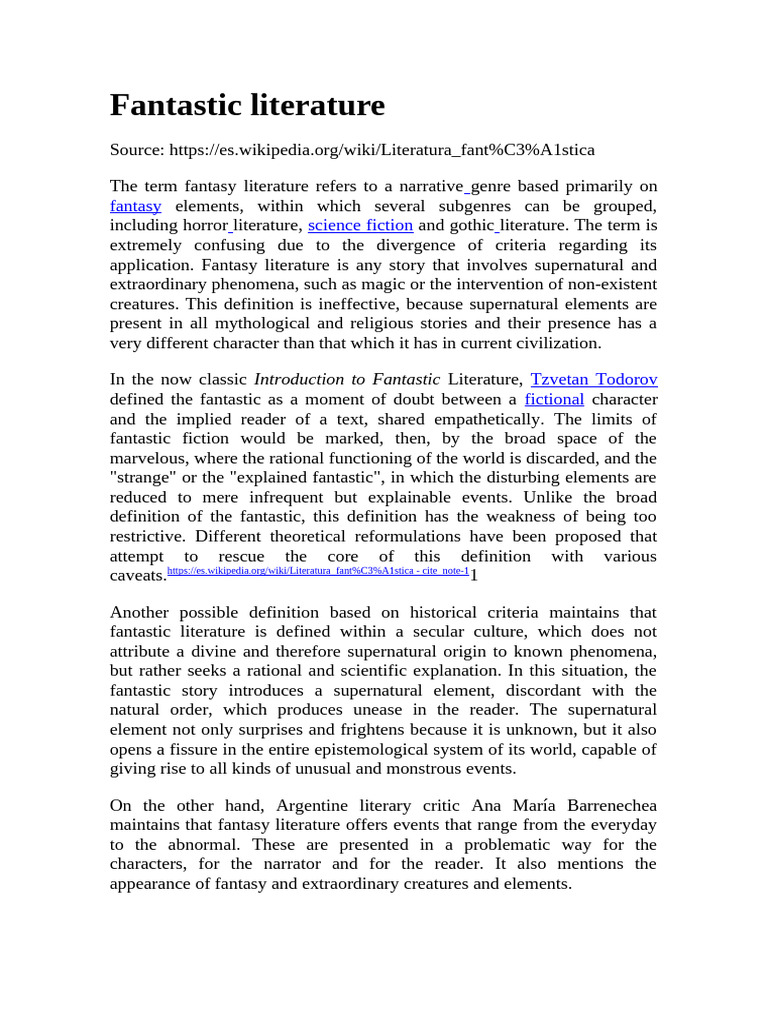 Fantastic literature | PDF | Fantasy | Fantasy Literature