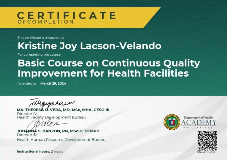 Certificate of Completion for Health Course | PDF