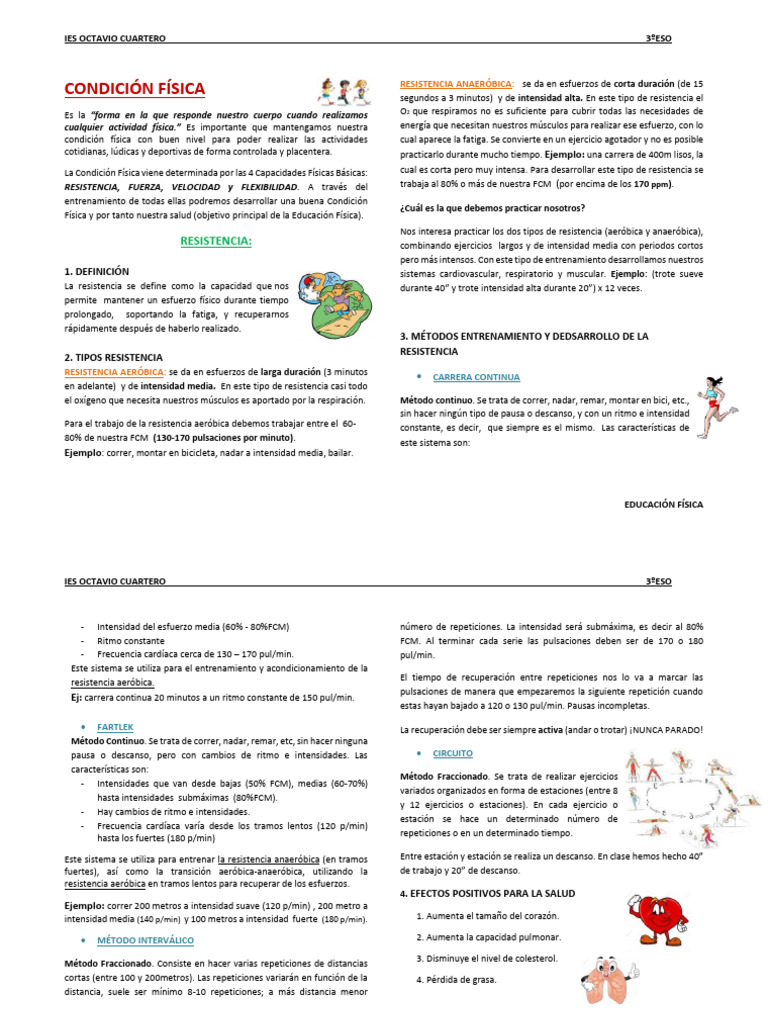 Condición Física (Resistencia y Flexibilidad) 3ºeso | PDF | Flexibilidad (anatomía) | Resistencia