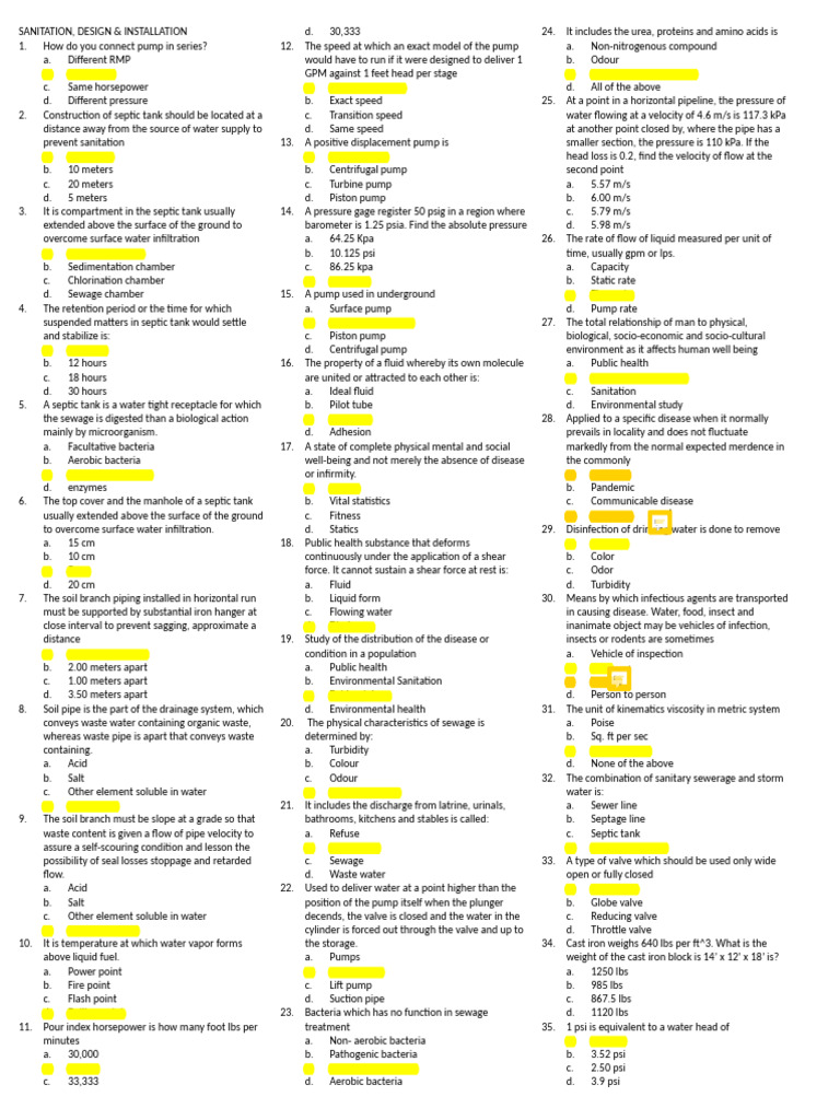 Sdpi Refresher Preboard 2 Sanitation Design Answer Key PDF | PDF ...