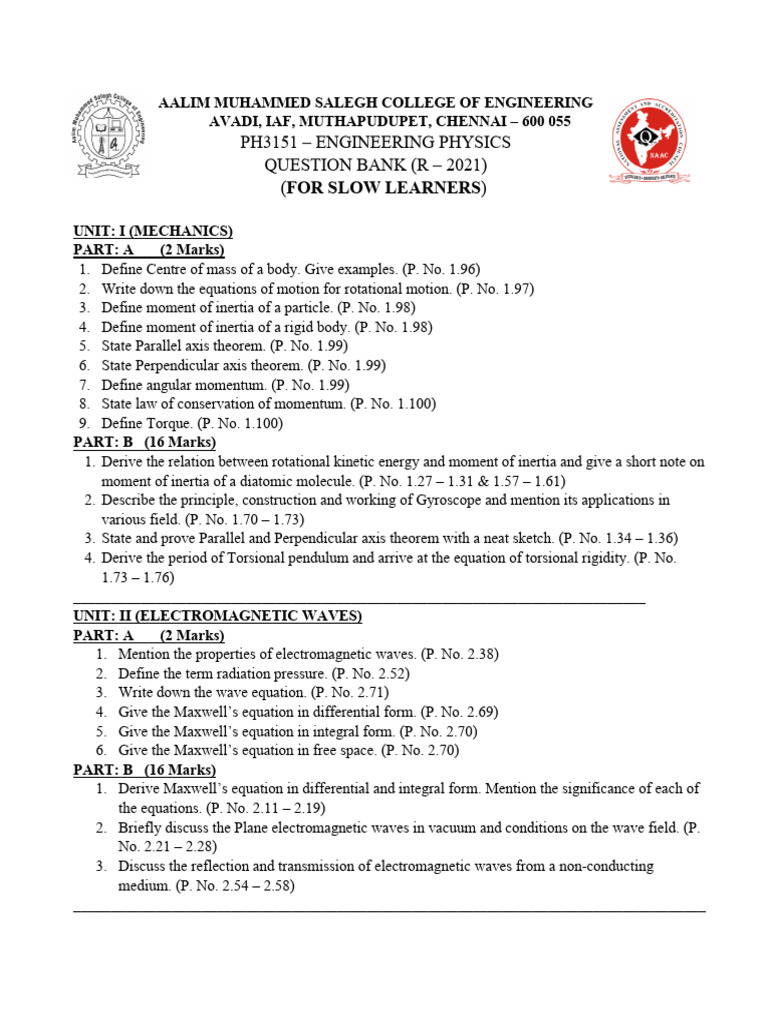 Ph3151 Question Bank For Slow Learners | PDF | Quantum Tunnelling | Laser