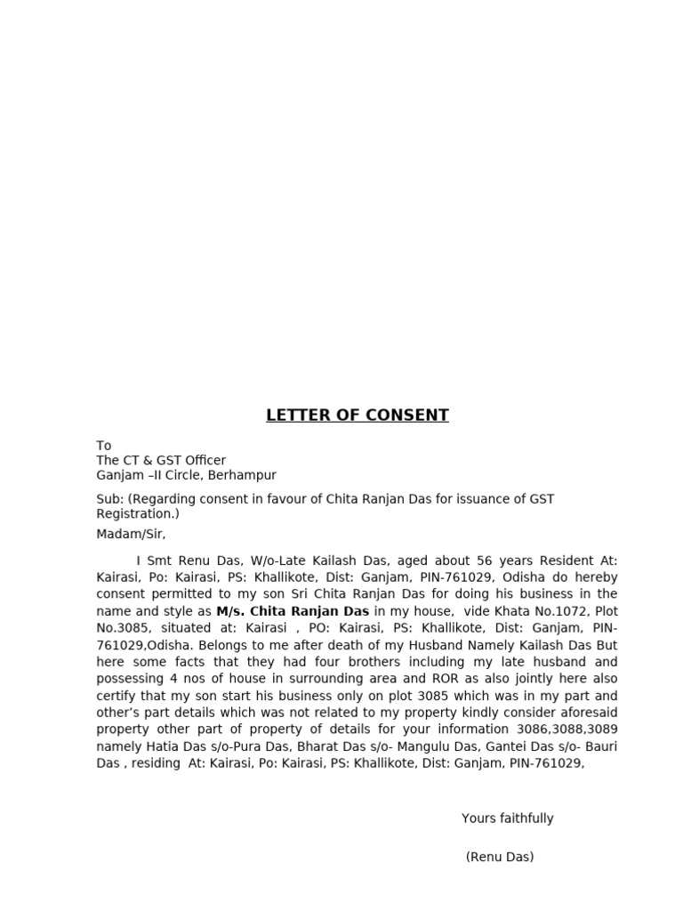 LETTER OF CONSENT (Chita Ranjan Das) | PDF