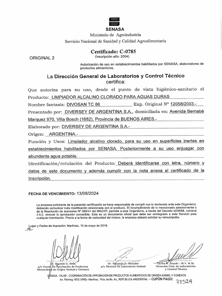 Divosan Tc86 - Senasa Vence 2024 | PDF