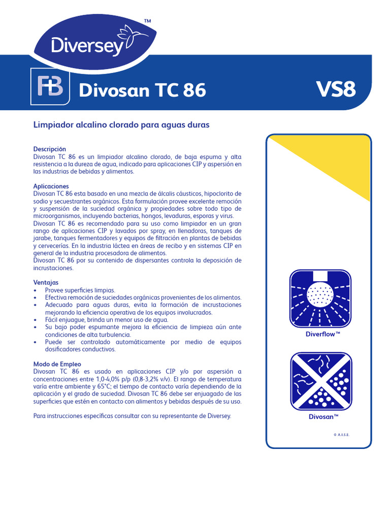Ficha Técnica - Divosan - TC - 86 | PDF | Agua | Ácido
