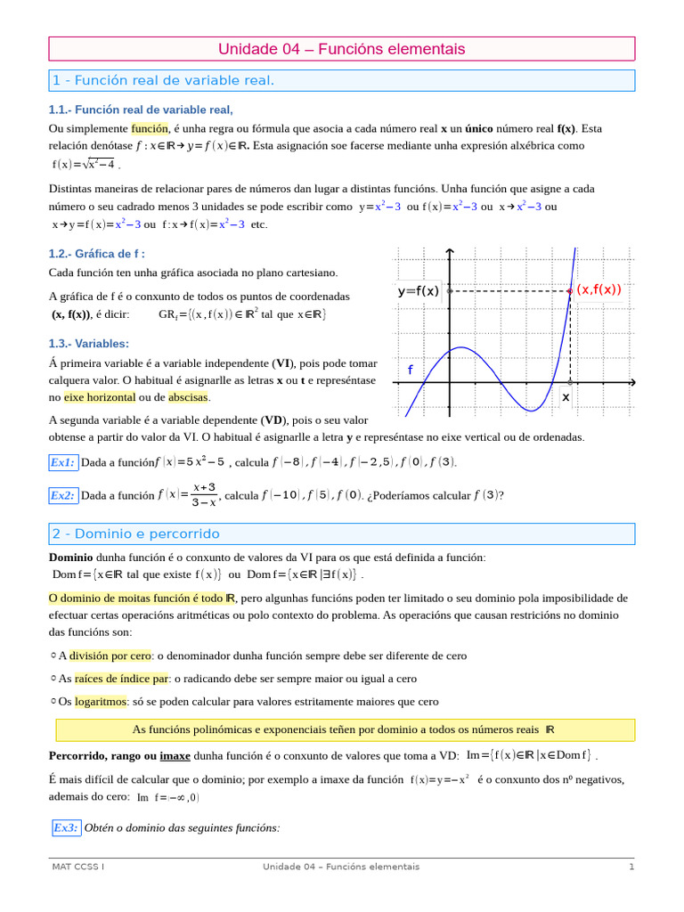 Teoria 4.1 Bach1cs - Unidade 04 - Funcions Elementais - Teoria e Exercicios | PDF