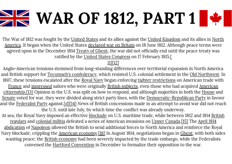 War of 1812 Part 1 | PDF
