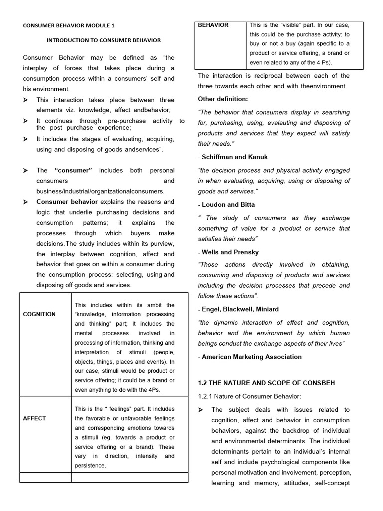 CONSUMER BEHAVIOR MODULE 1 | PDF | Behavior | Consumer Behaviour
