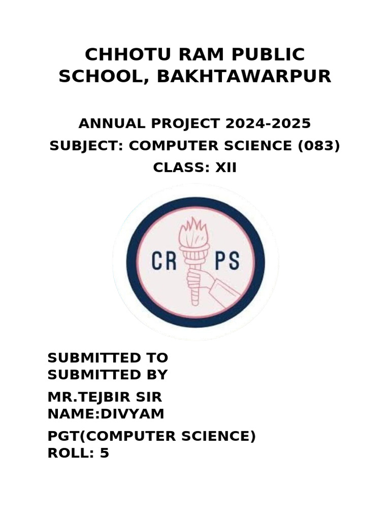 Class XII Computer Science Project | PDF
