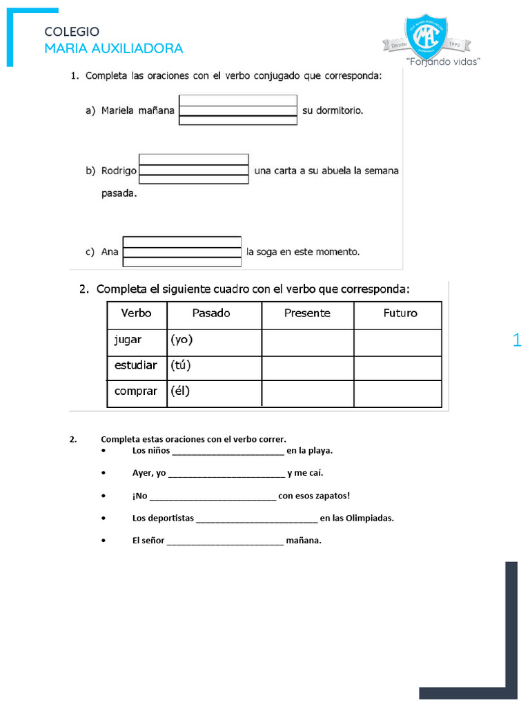 ficha de trabajo verbo y su conjugación | PDF