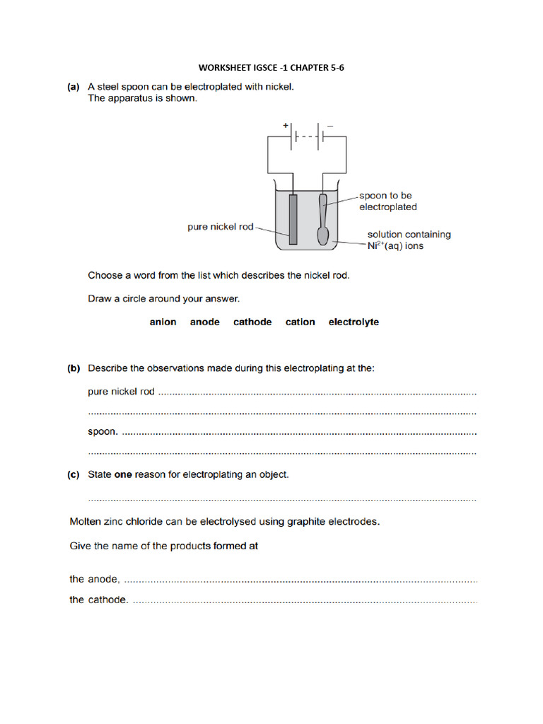 Chem WORKSHEET IGSCE chapter 5-6 | PDF