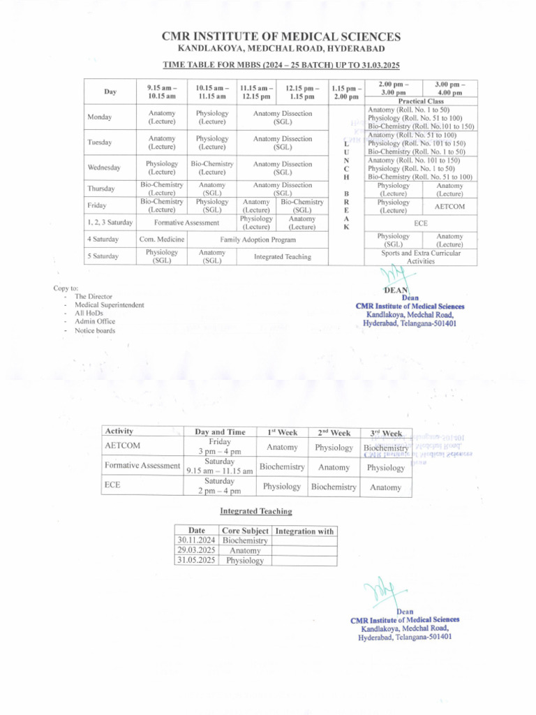 Time Table I MBBS | PDF