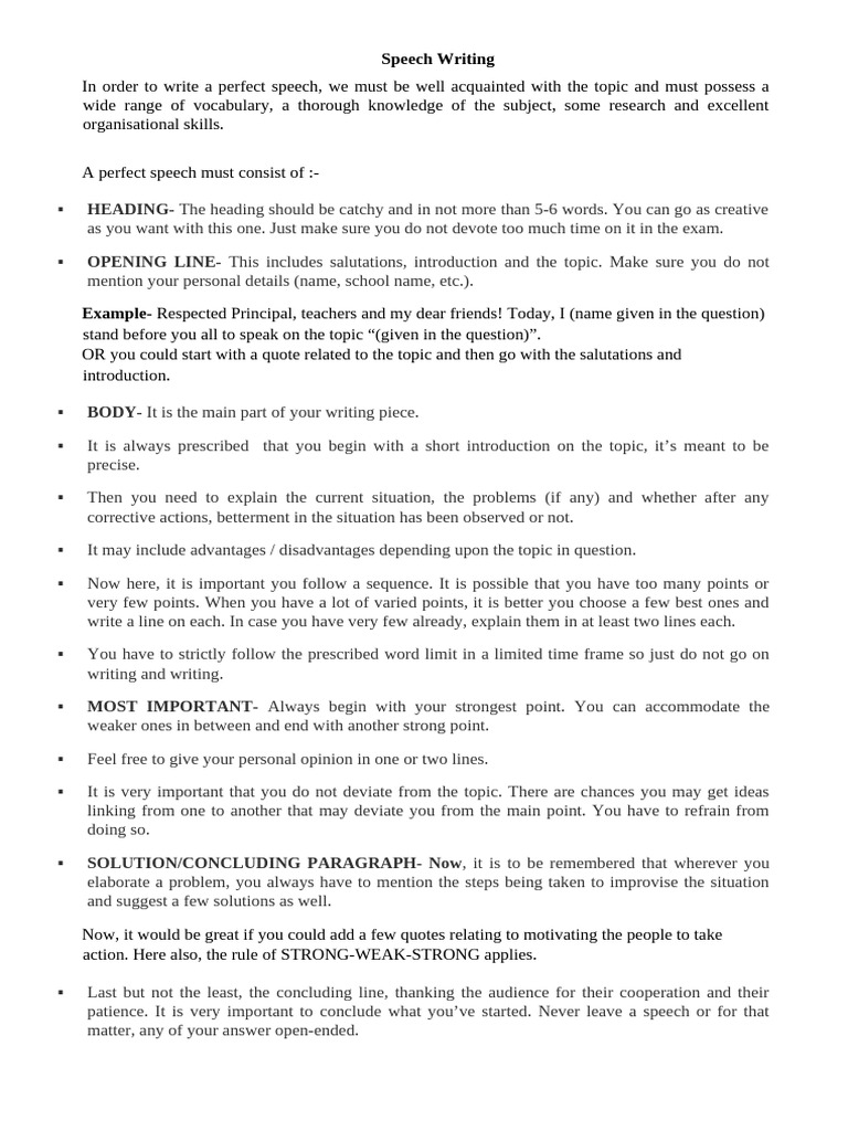 Speech Writing CBSE English | PDF | Hygiene