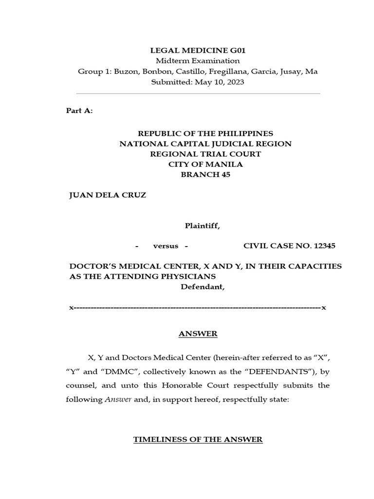 Legal Medicine Midterm G01 Group 1 | PDF | Negligence | Standard Of Care