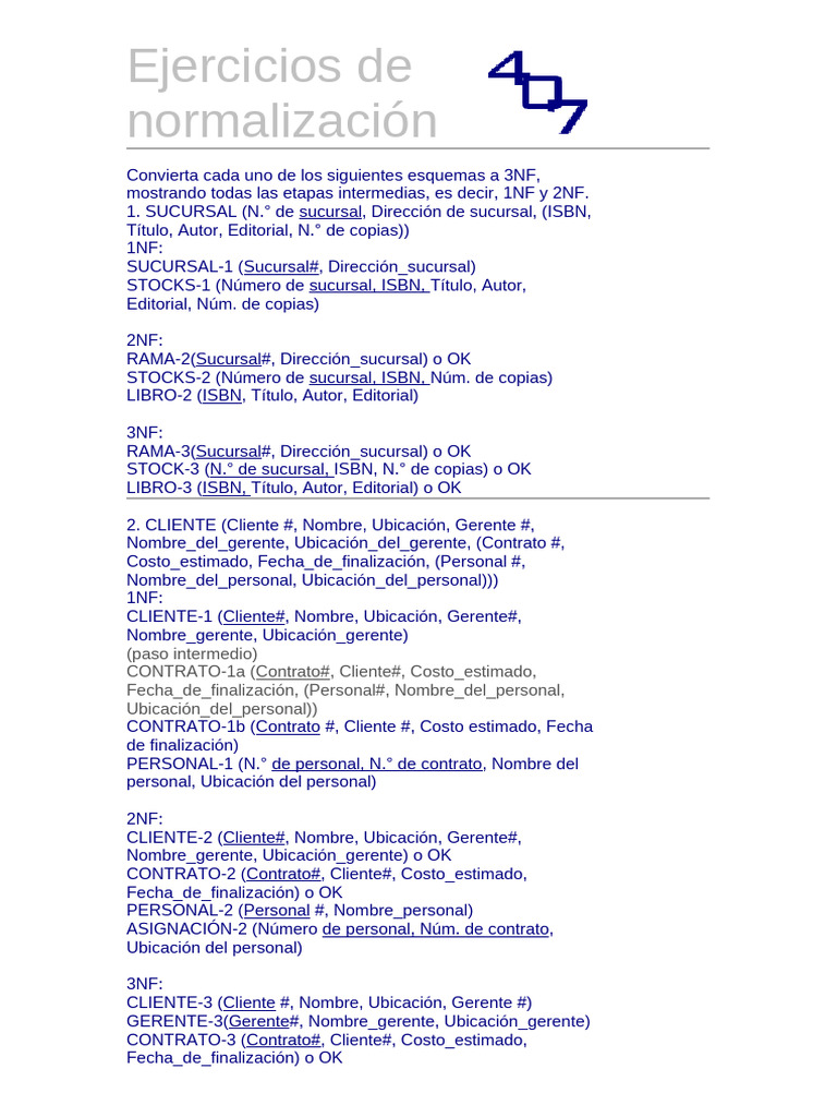 Ejercicios de Normalización | PDF | Tecnologías de la información | Datos de computadora