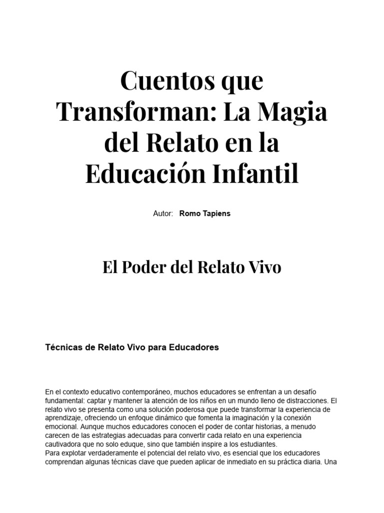 Cuentos Que Transforman_ La Magia Del Relato en La Educación Infantil ...