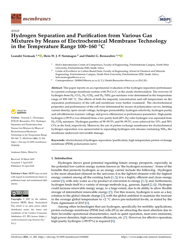 Membranes | PDF | Electrochemistry | Methane