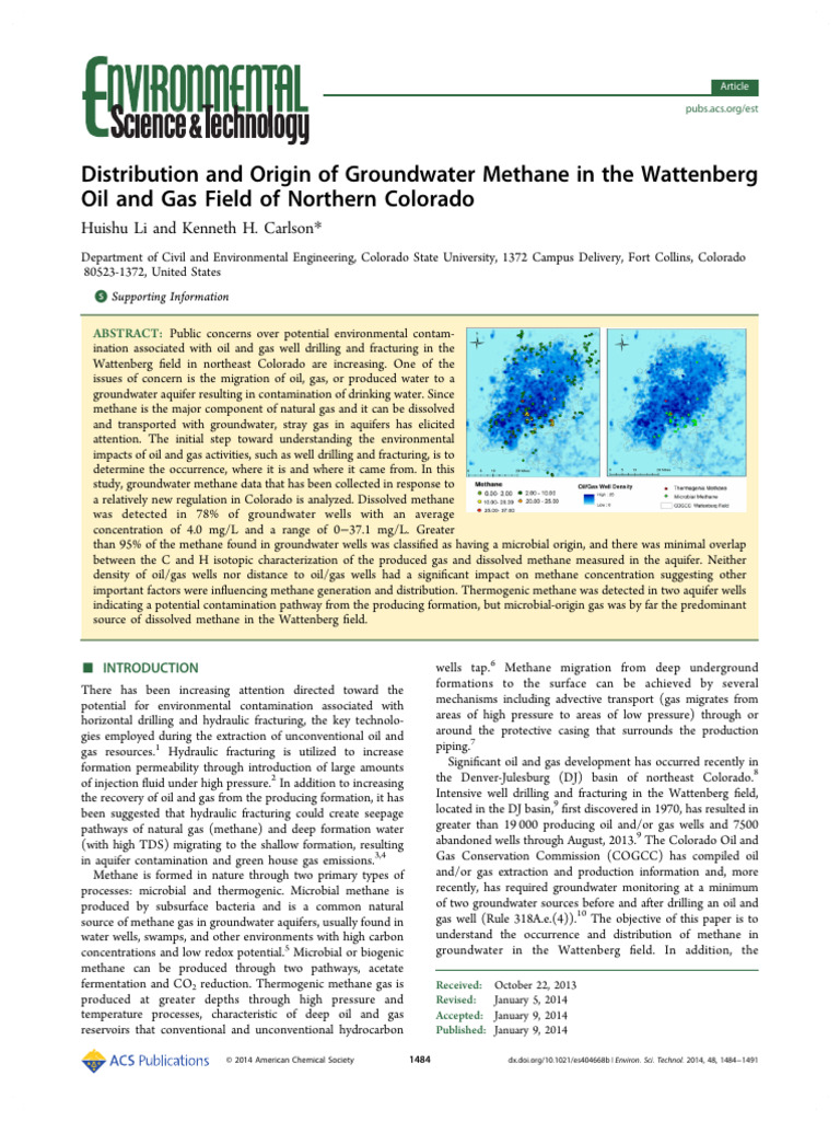 Groundwater Methane in Wattenberg Field | PDF | Methane | Petroleum