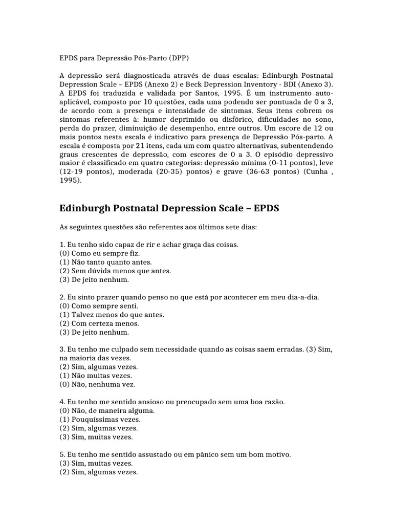 EPDS para Depressão Pós-Parto | PDF | Depressão
