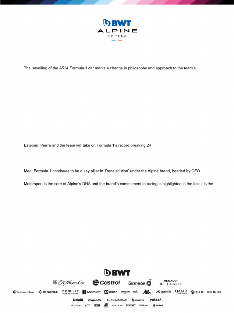 Alpine F1 2024 Season Preview | PDF | Auto Racing Series | Formula ...