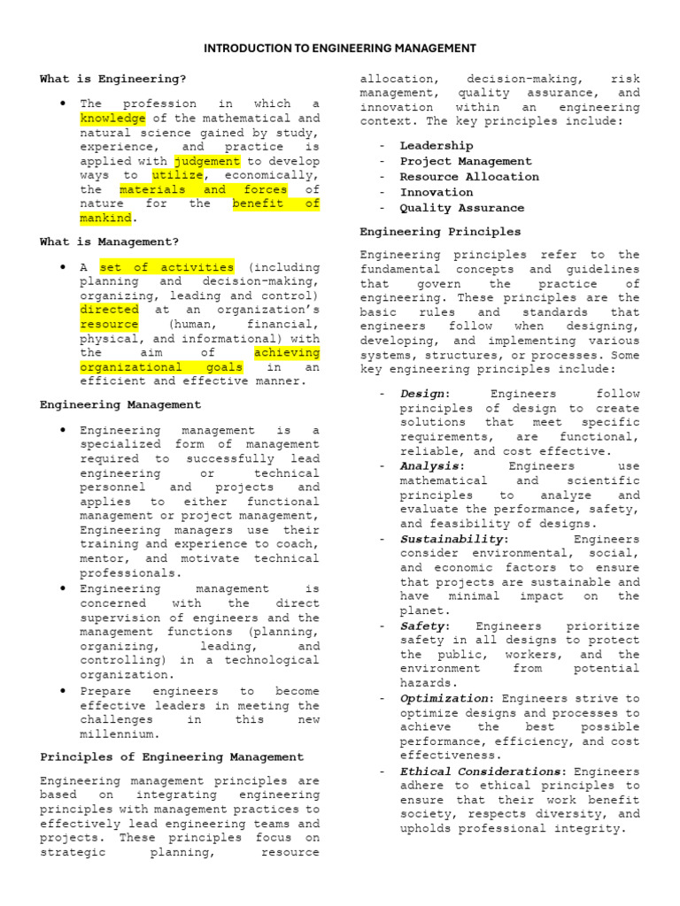 Engineering Management Essentials | PDF | Engineering | Project Management