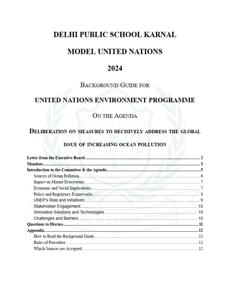 UNEP Background Guide - DPSMUN Karnal 2024 | PDF | United Nations Environment Programme ...