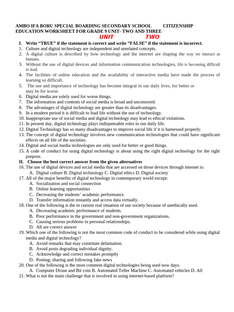 Grade 9 Citizenship Education Worksheet | PDF | Constitution | Democracy