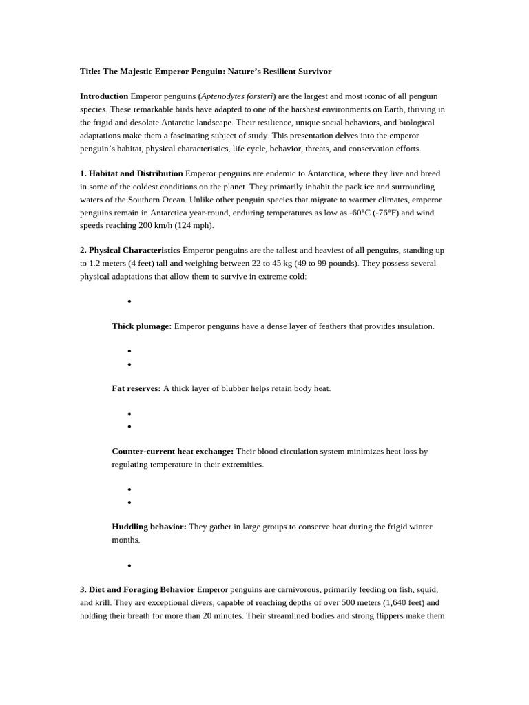 Introduction to Emperor Penguins | PDF | Penguin | Birds