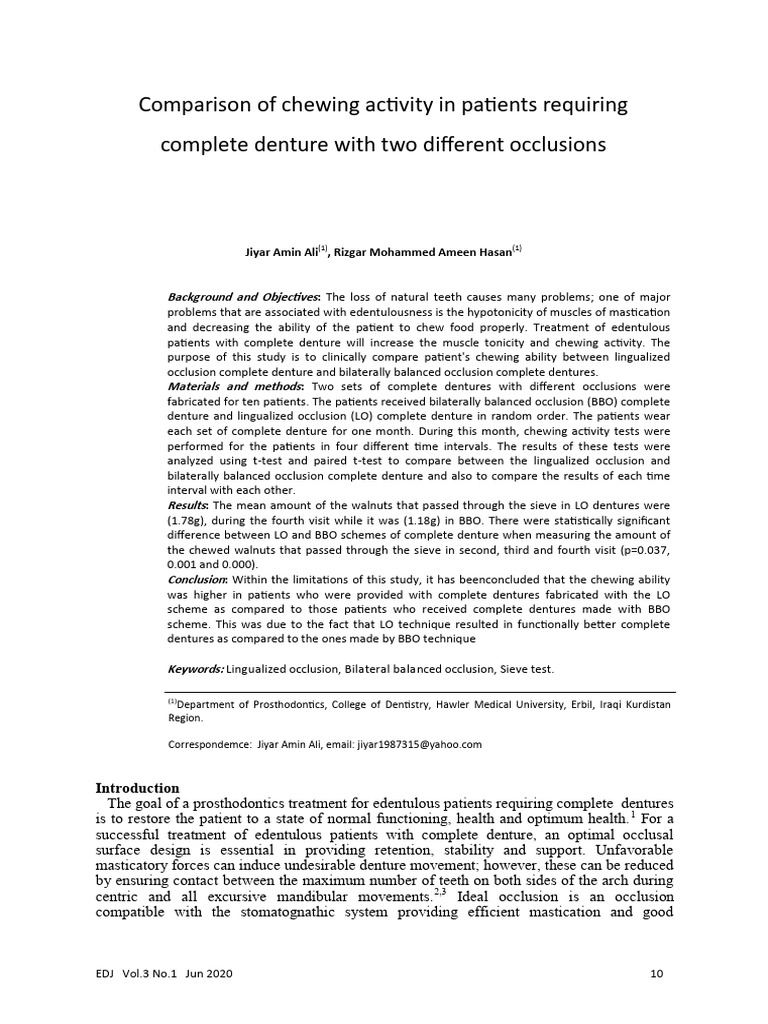 Comparison of Chewing Activity in Patien | PDF | Dentures | Primate Anatomy