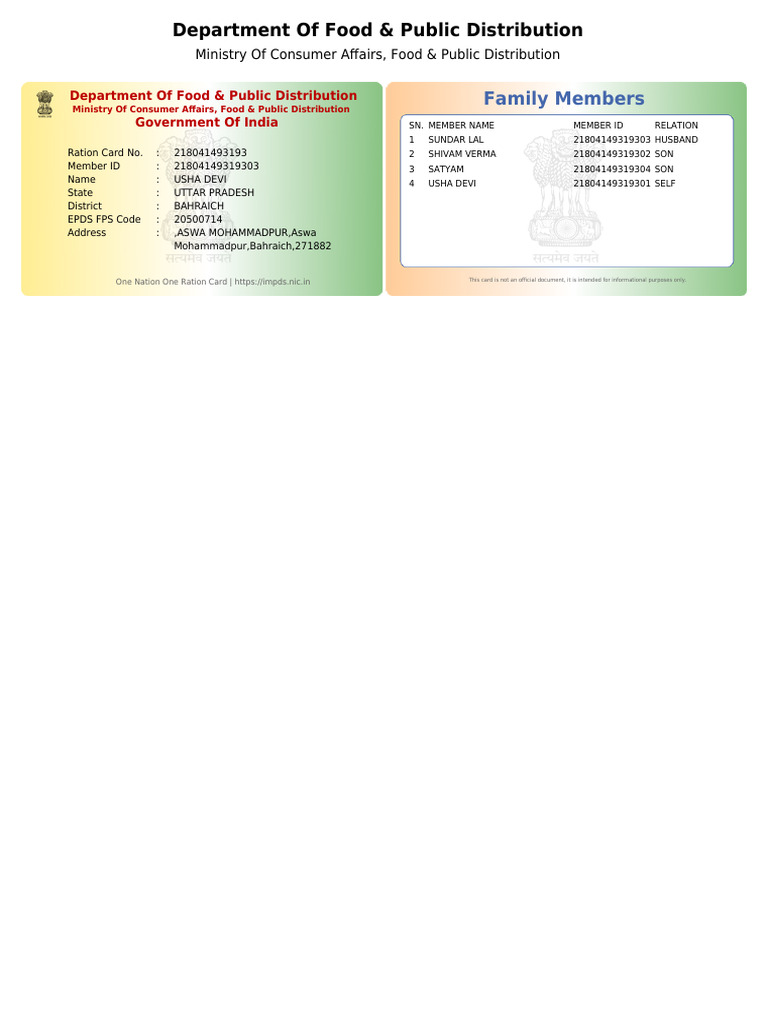 Ration Card Information - Uttar Pradesh | PDF
