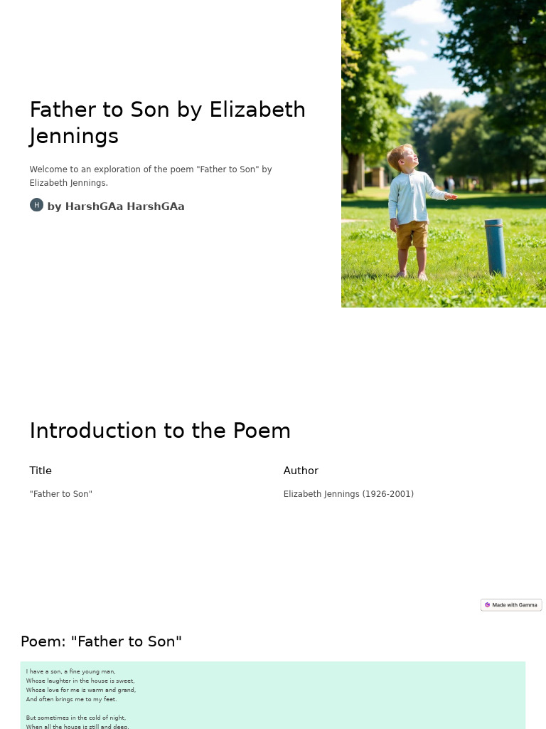 Father To Son by Elizabeth Jennings | PDF | Poetry
