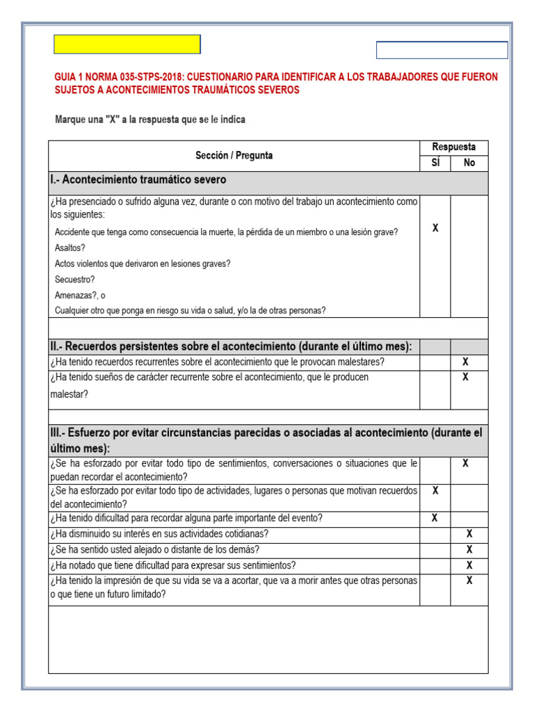 Cuestionario de Norma 035-STPS-2018 | PDF