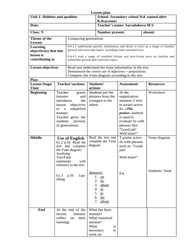 comparing generations | PDF | Lesson Plan | Pedagogy