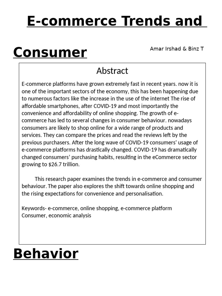 Ecommerce Trends And Consumer Behaviour Pdf E Commerce Online Shopping