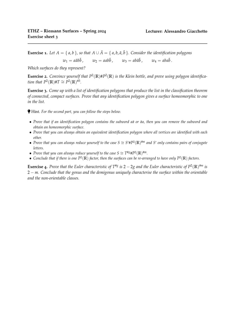 Riemann Surfaces Exercise Sheet 3 | PDF