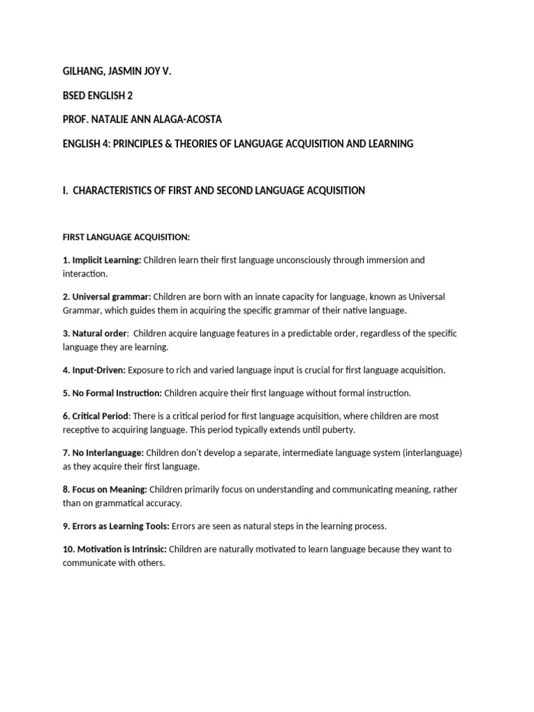Language Acquisition: Key Characteristics | PDF | Second Language Acquisition | Language Acquisition