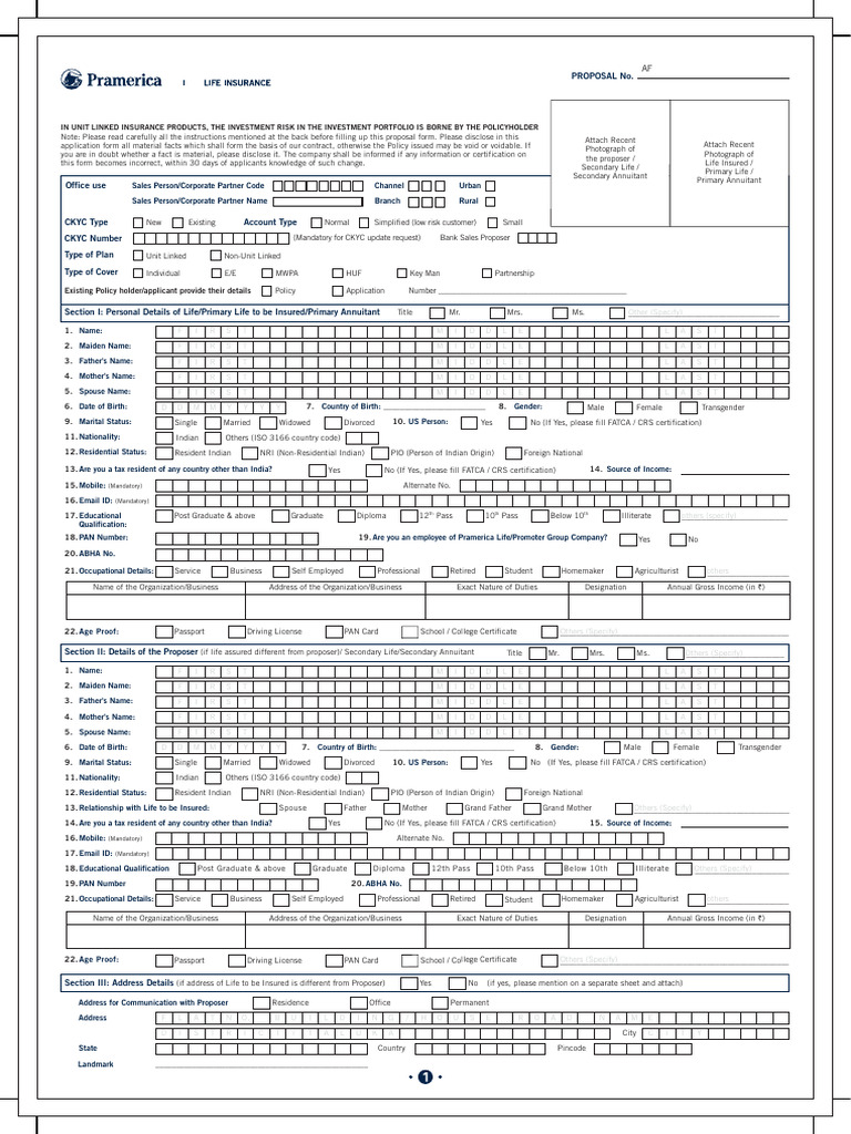 Insurance Proposal Form Details | PDF | Insurance | Life Insurance