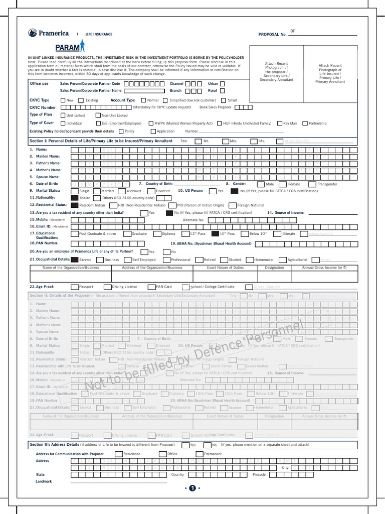 DF Proposal Form Param English Nov 2023 V21 | PDF | Insurance | Cheque