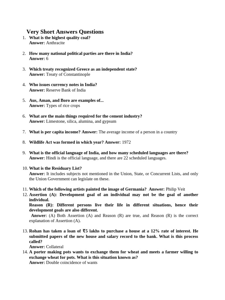 SST 10 Very Short Answers Questions | PDF | Iron Ore | Fertilizer