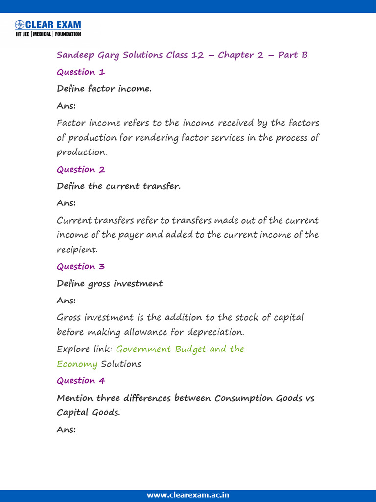 Sandeep Garg Solutions Class 12 - Chapter 2 - Part | PDF | Capital (Economics) | Income