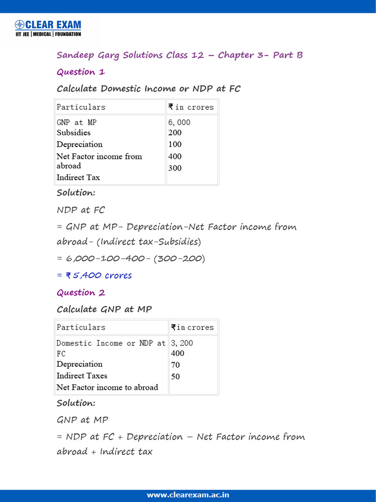 Class 12 National Income Solutions | PDF